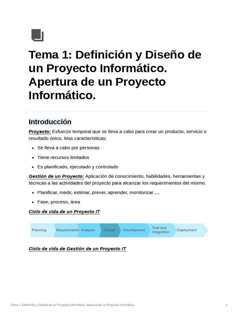 Tema 1 Definición y Diseño de Un Proyecto Informatico | PDF ...