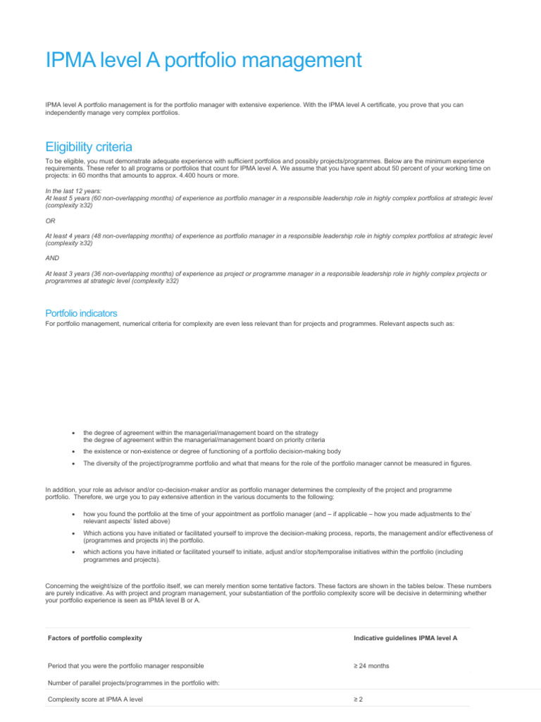 IPMA Level A Portfolio | PDF