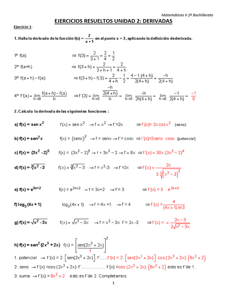 Ejercicios Resueltos de Derivadas | PDF