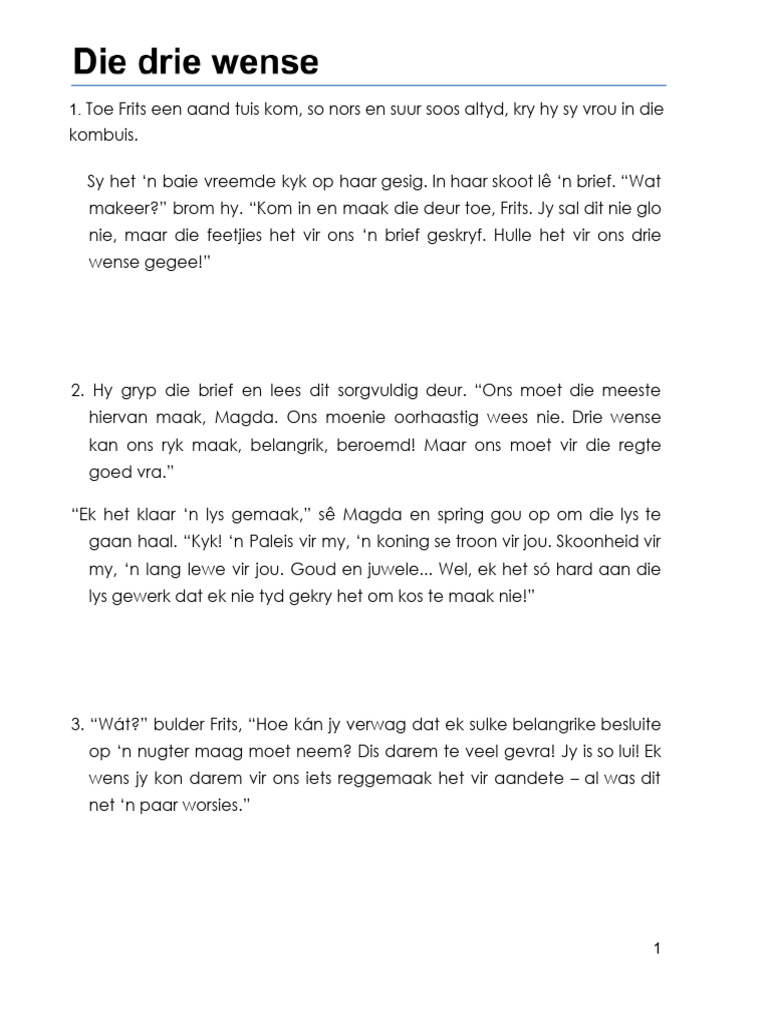 Begripstoets - Die Drie Wense | PDF
