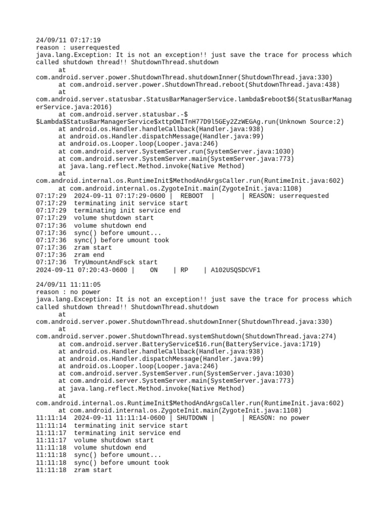 Android System Shutdown Logs | PDF | Java (Programming Language) | Models Of Computation