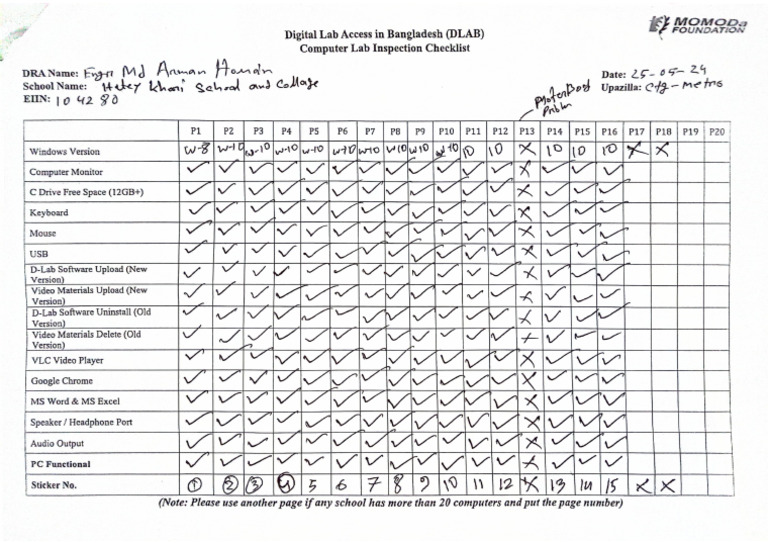 26may2024 - Lab Inspection Sheet | PDF
