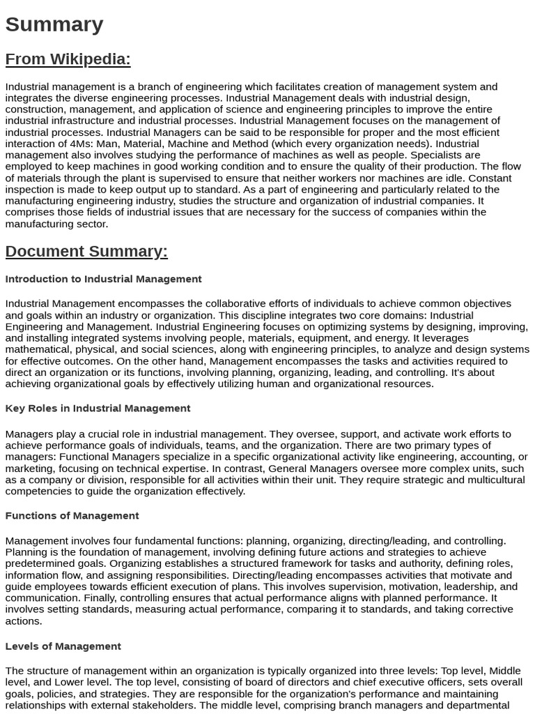 Industrial Management-Summary | PDF