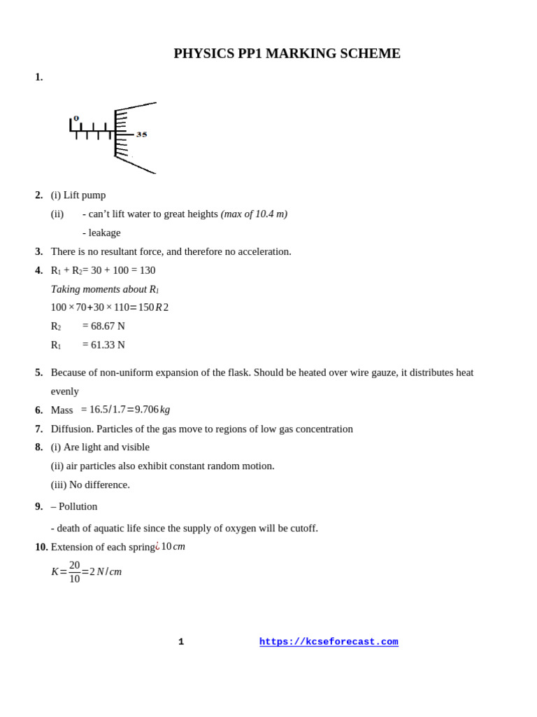 Physics pp1 f3 Cat2 Marking Scheme - 1618152125 | PDF