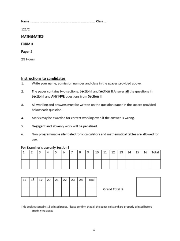 MATHS F3 P2 Cat 2 With Marking Scheme - 1617955870 | PDF