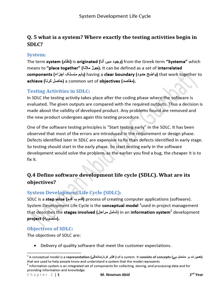 CH 2 2nd Year Complete (Nouman) System Development Life Cycle | PDF
