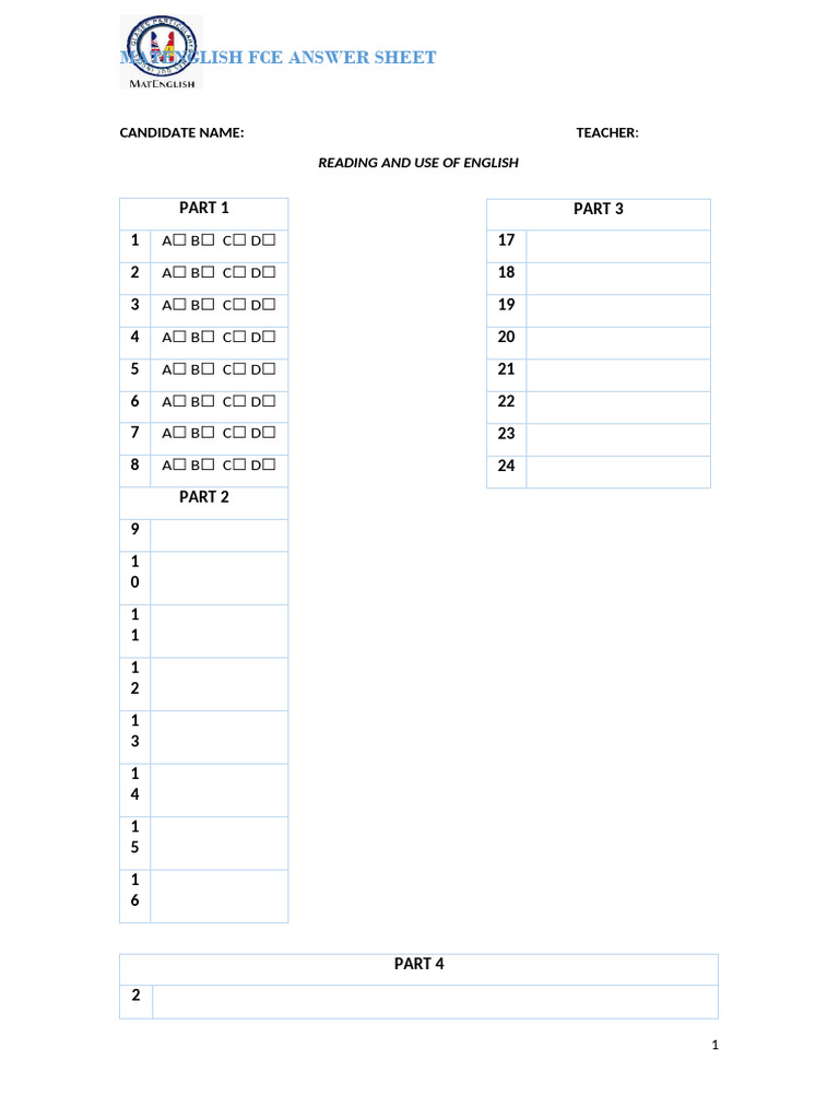 B2 Answer Sheet | PDF