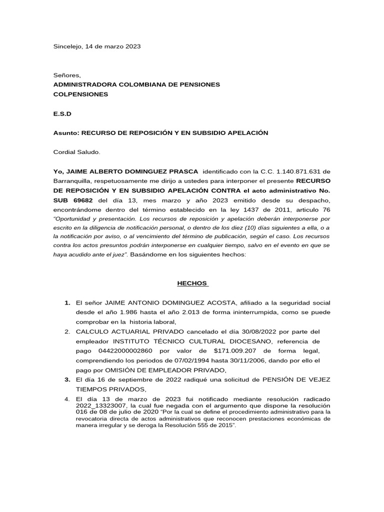 Modelo de Recurso de Reposicion | PDF