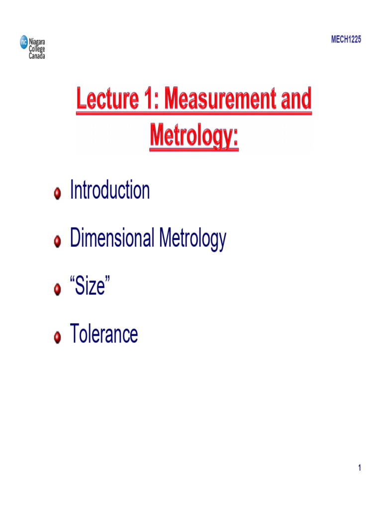 MECH1225 - Lecture 1 - Measurement and Metrology | PDF