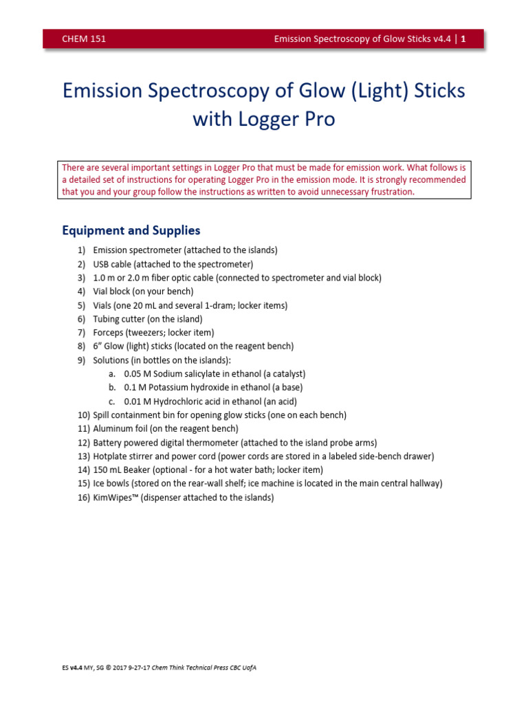 Emission Spec of Glow Sticks | PDF