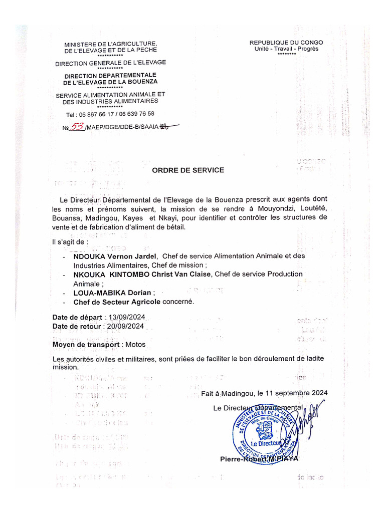 Ordre de Service DDE-SAAIA | PDF