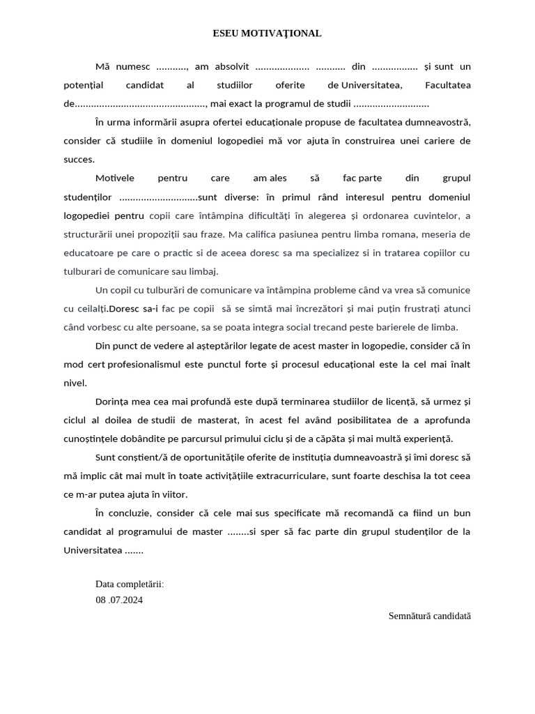 ESEU MOTIVAŢIONAL - Model 2 | PDF