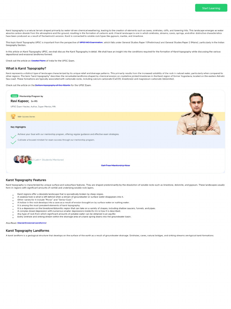 Karst Topography UPSC Notes - Formation, Features, Landforms & More | PDF