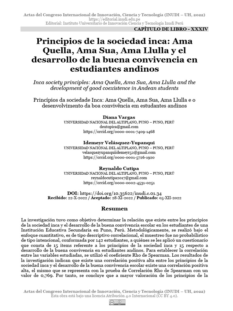 Principios de La Sociedad Inca: Ama Quella, Ama Sua, Ama Llulla y El ...