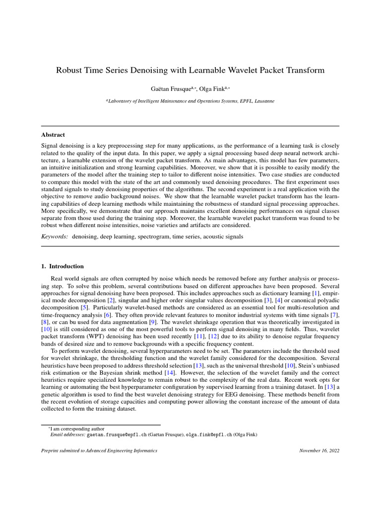 Robust Time Series Denoising With Learnable Wavelet Packet Transform Pdf