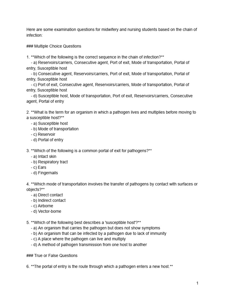 Chain of Infection Quiz and Answers | PDF | Infection | Epidemiology