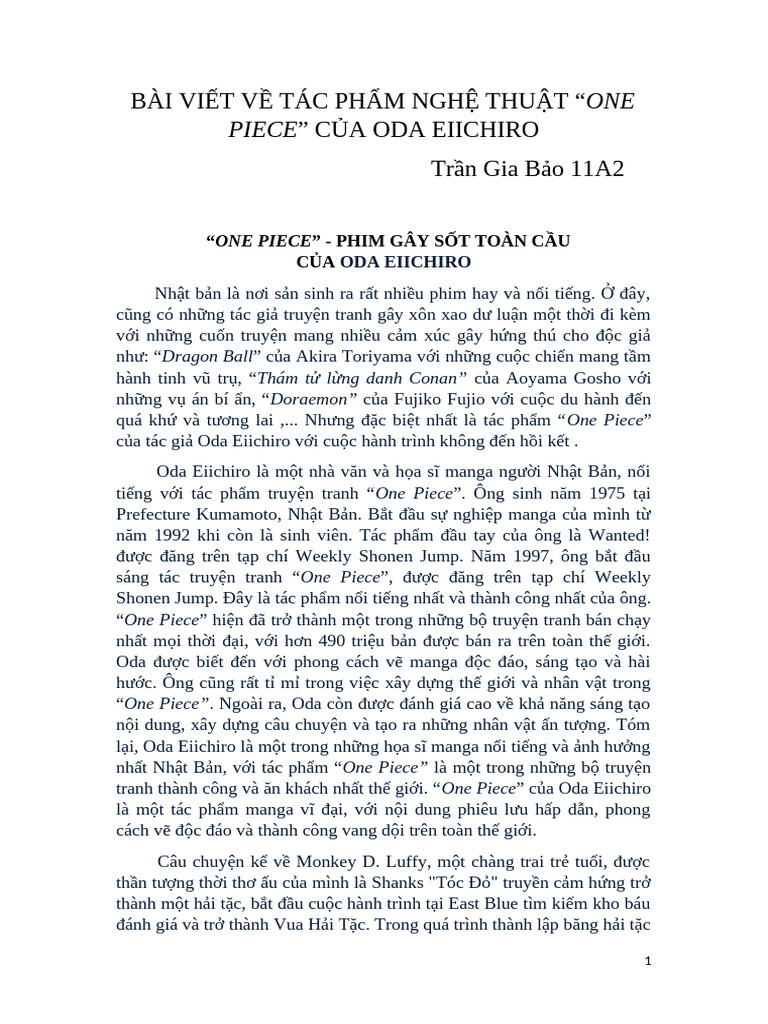 Trần Gia Bảo -Lớp 11A2 - 1 | PDF