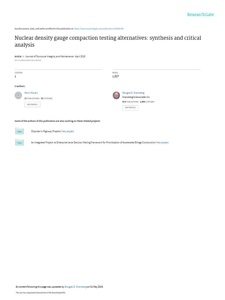 Nuclear Density Gauge Compaction Testing Alternatives Synthesis and ...