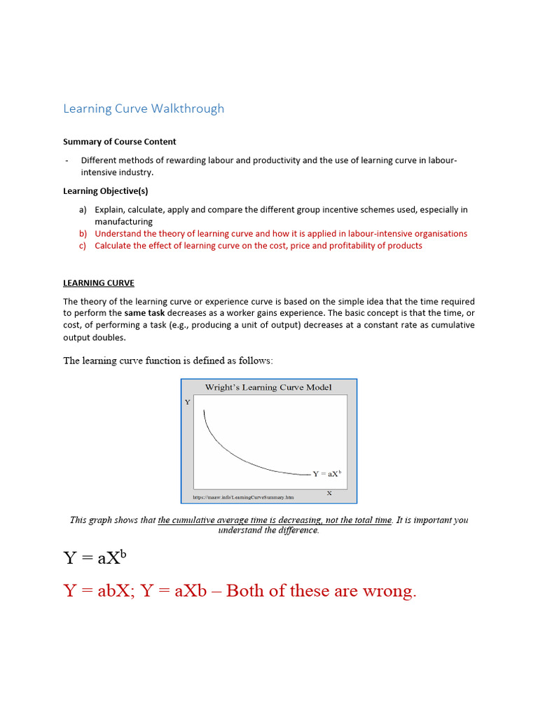 Learning Curve Calculation Guide | PDF | Economics | Teaching Methods ...