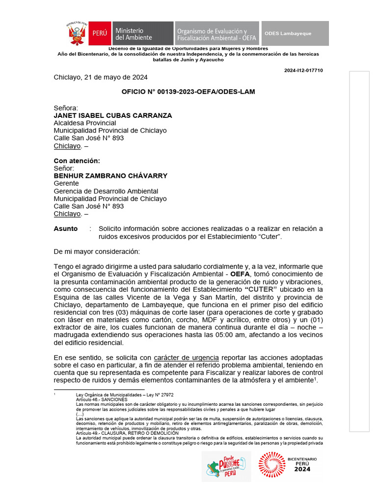 Oficio 139-Ruido Laser | PDF