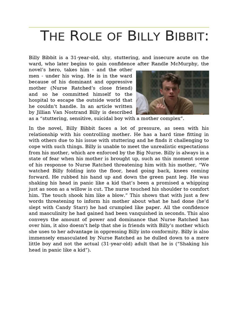 The Role of Billy Bibbit - OnE FLEW | PDF | Social Science