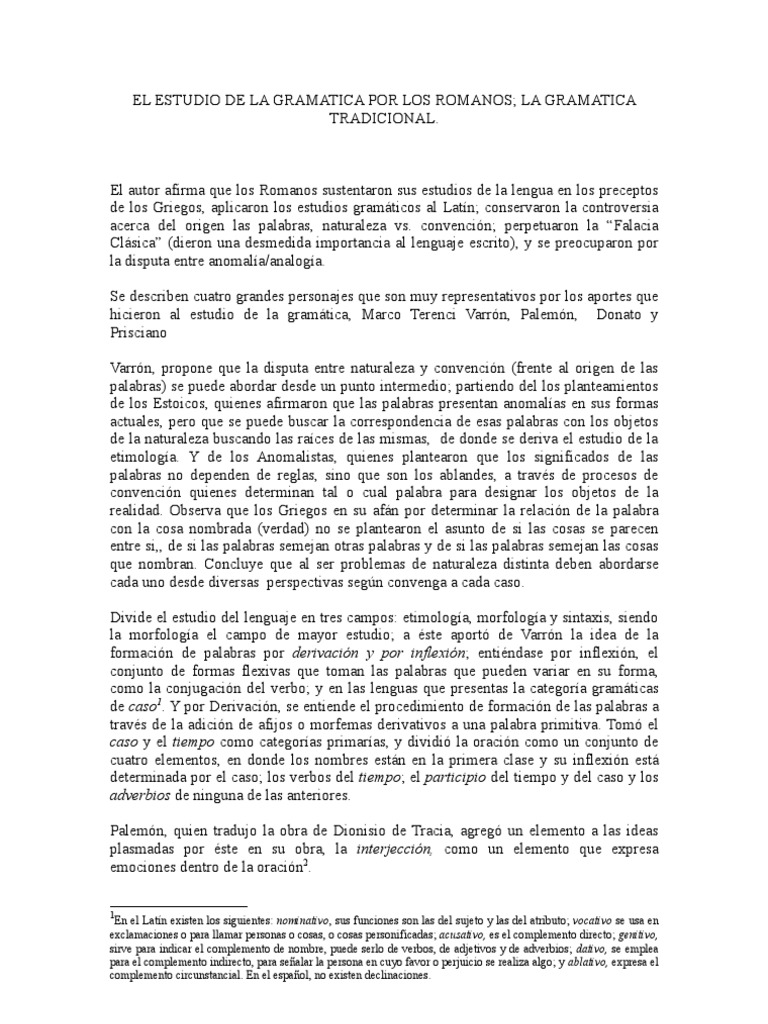 Gramática Romana: Aportes de Varrón y Prisciano | PDF | Verbo | Palabra