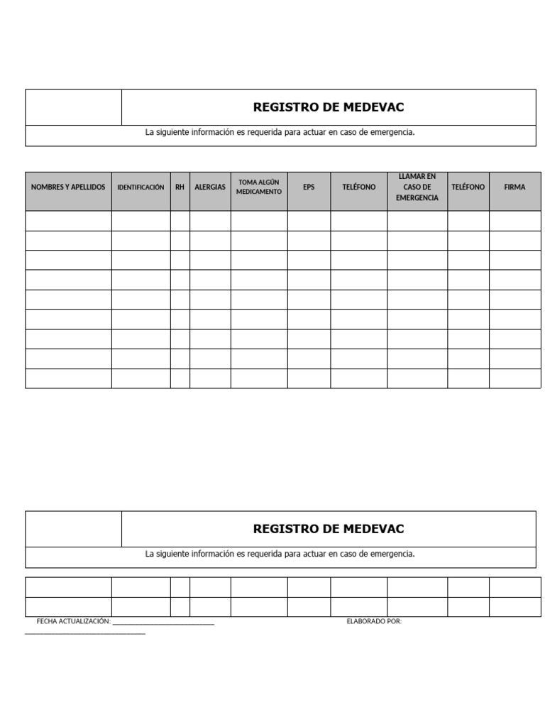 Formato Registro de Medevac | PDF