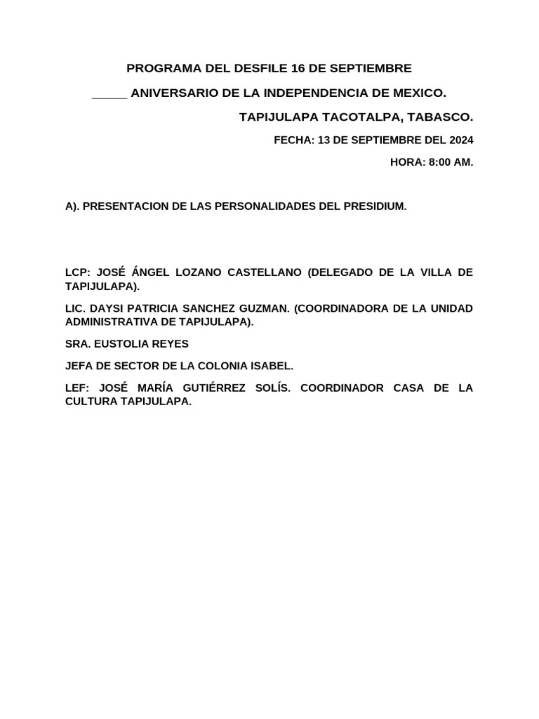 Programa Desfile Ccxiv Independencia 2024 | PDF