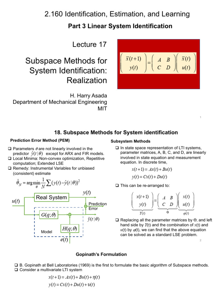 Lecture 17 SubSpace Realization | PDF