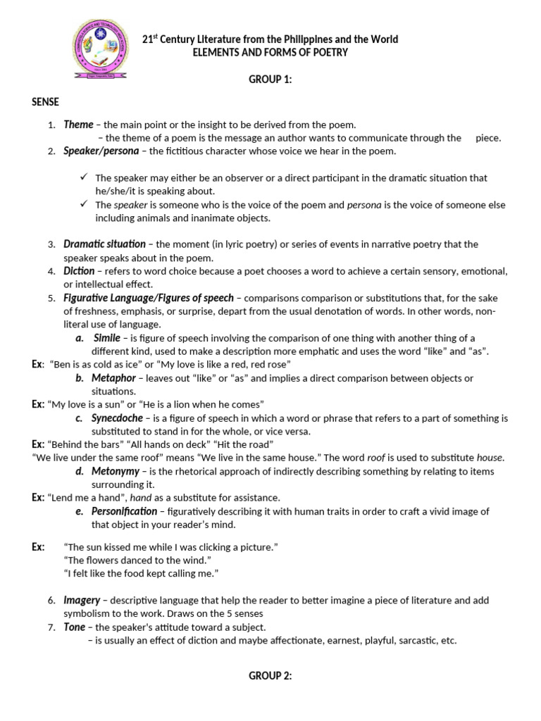 Elements and Forms of Poetry 1 | PDF
