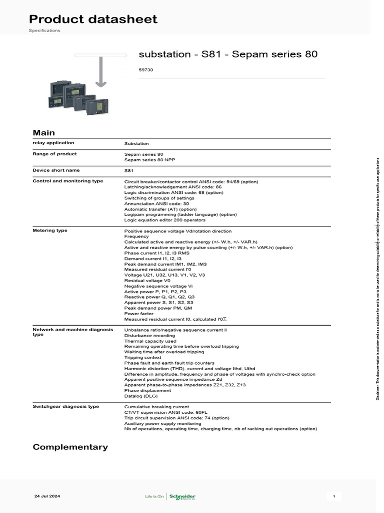 Schneider Electric Sepam-Serie-80 59730 | PDF