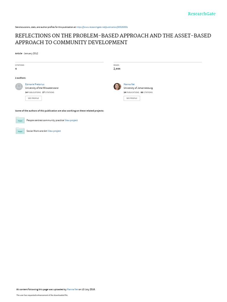 Reflections on the Problem Based Approach and the Asset Based | PDF