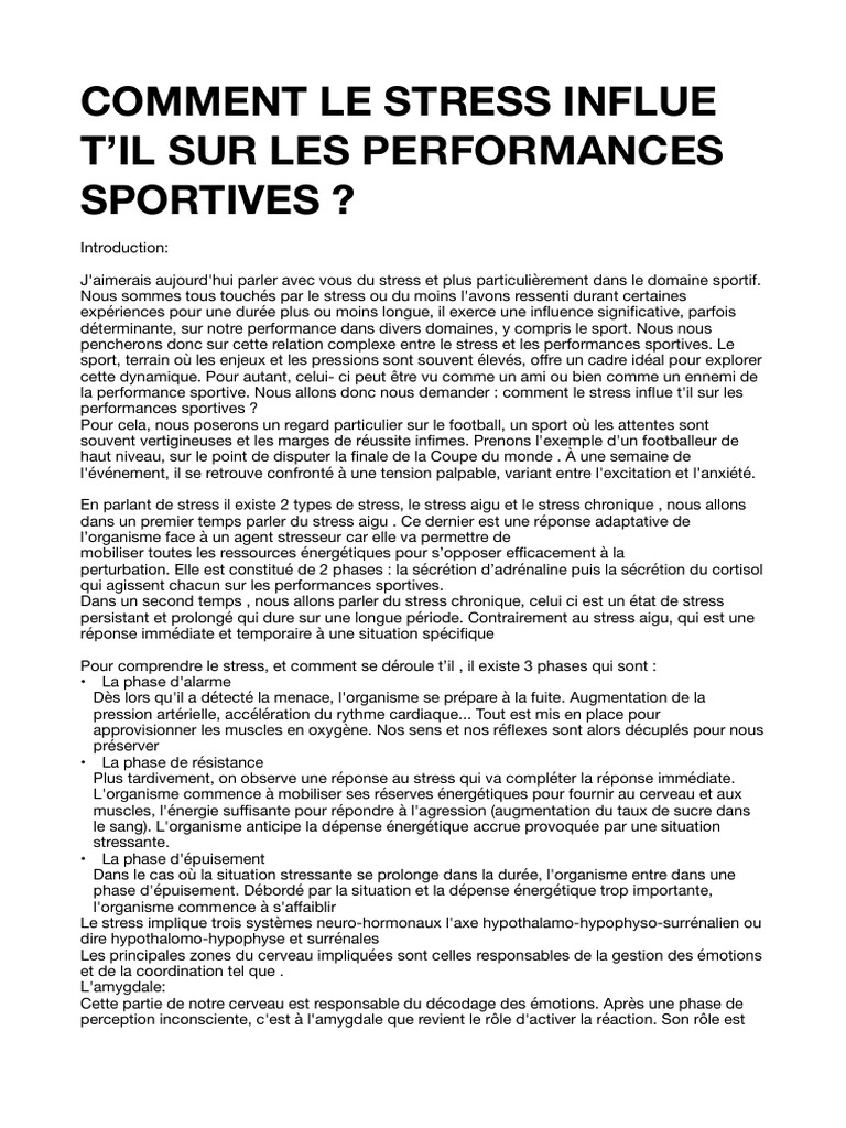Comment Le Stress Influe T'il Sur Les Performances Sportives | PDF