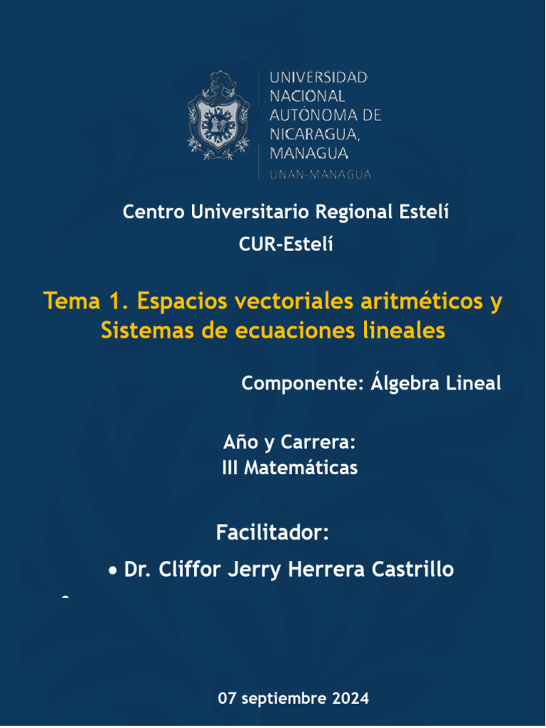 Espacios Vectoriales Aritméticos y Sistemas de Ecuaciones Lineales | PDF | Espacio vectorial ...