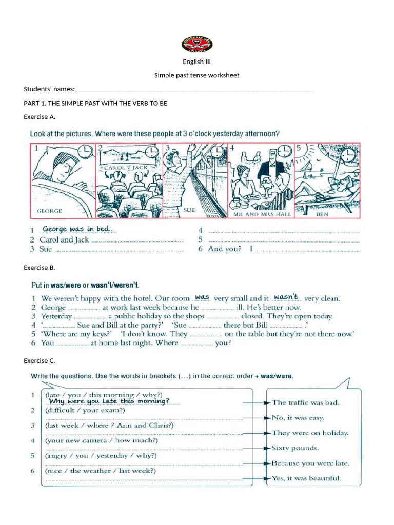 The Simple Past Worksheet | PDF