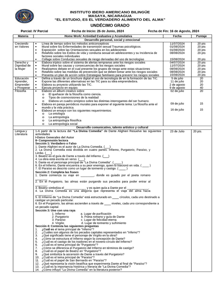 HOMEWORK IV Corte 11mo Grado 2024 | PDF