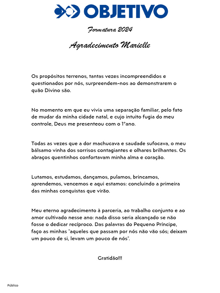 Agradecimento Formatura 2024 | PDF