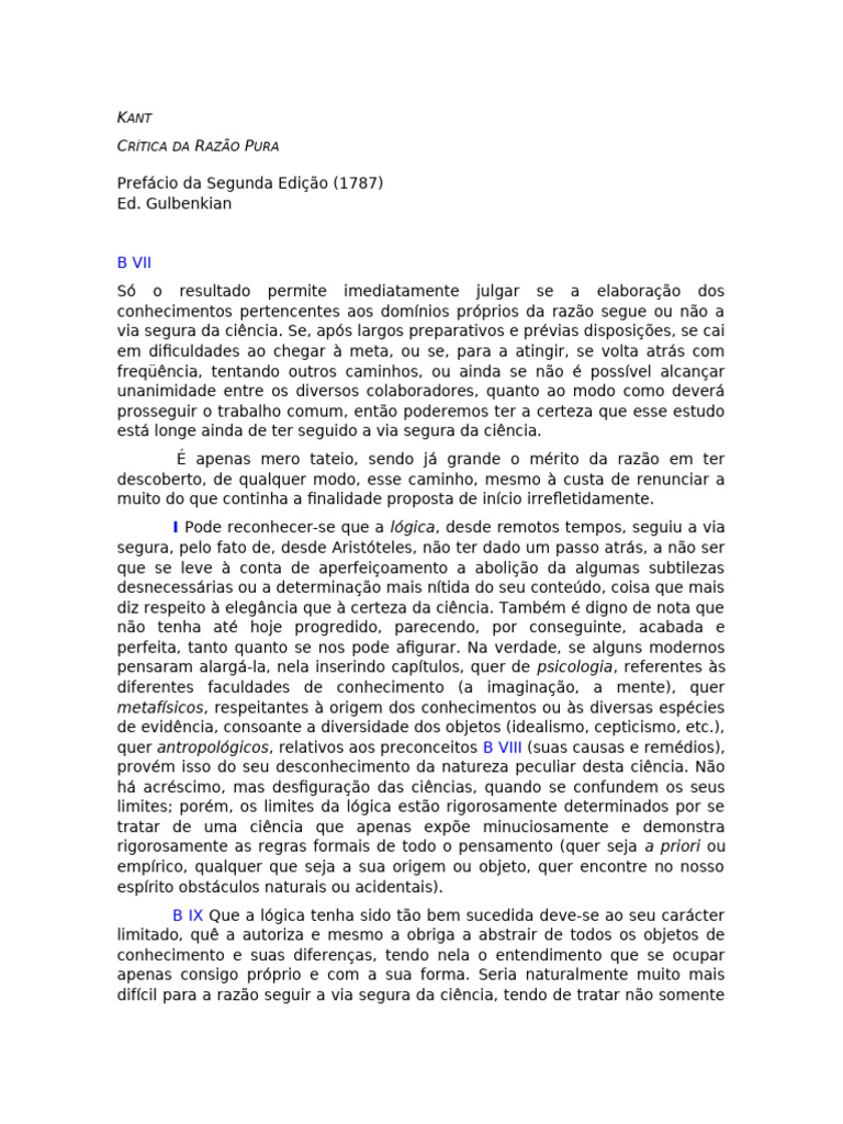 Kant Crtica Prefacio B | PDF