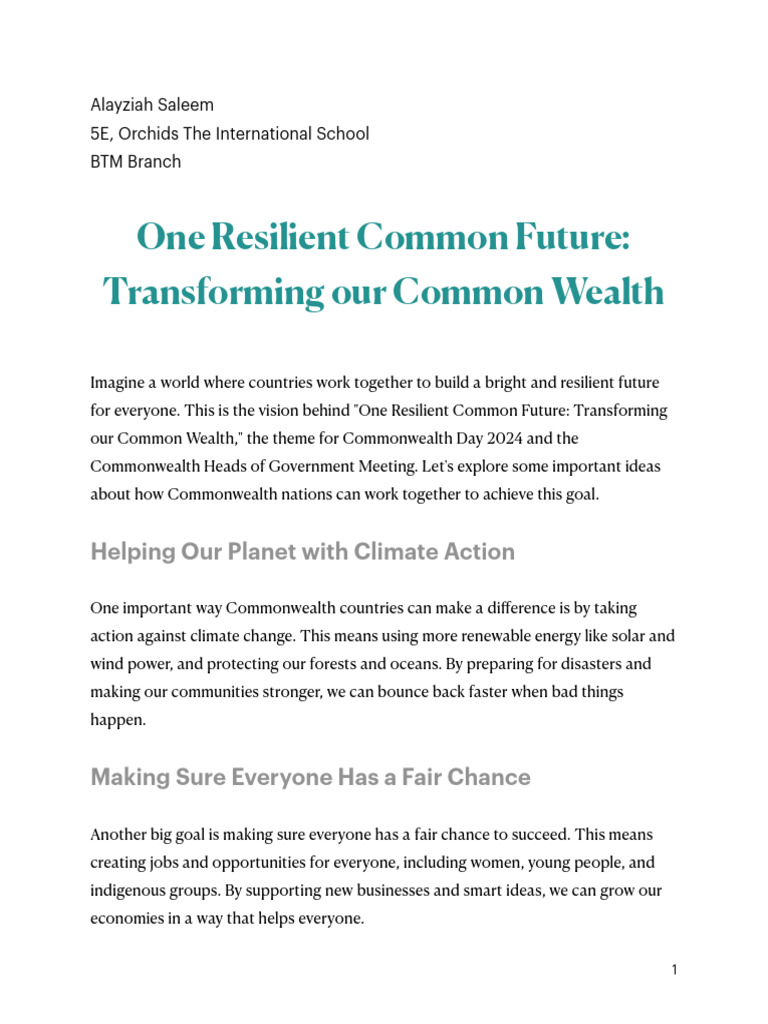 One Resilient Common Future - Transforming Our Common Wealth | PDF