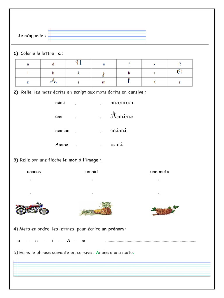 2) Script Cursive: Relie Les Mots Écrits en Aux Mots Écrits en | PDF