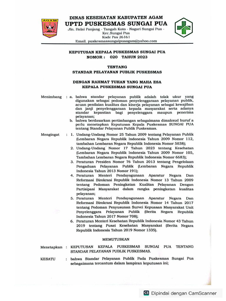 SK Standar Pelayanan Publik Puskesmas | PDF