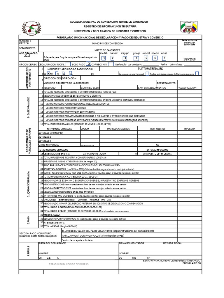 Formulario Ica Unico Nacional | PDF