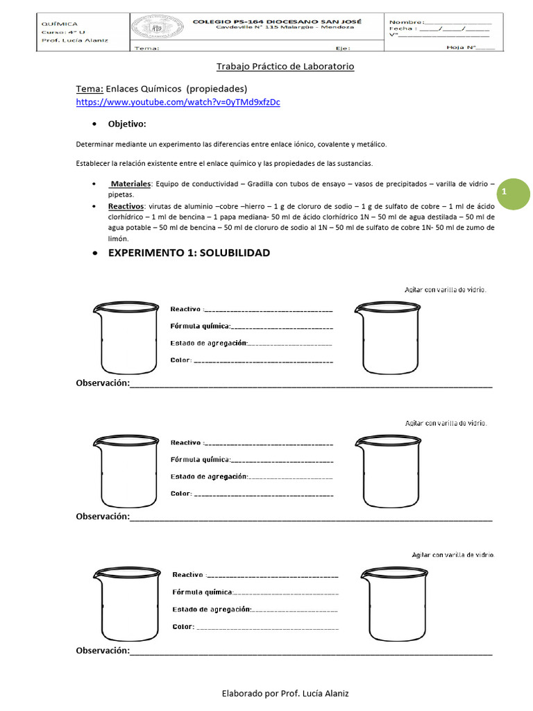 Laboratorio Propiedades de Los Enlaces Químicos PS164 | PDF