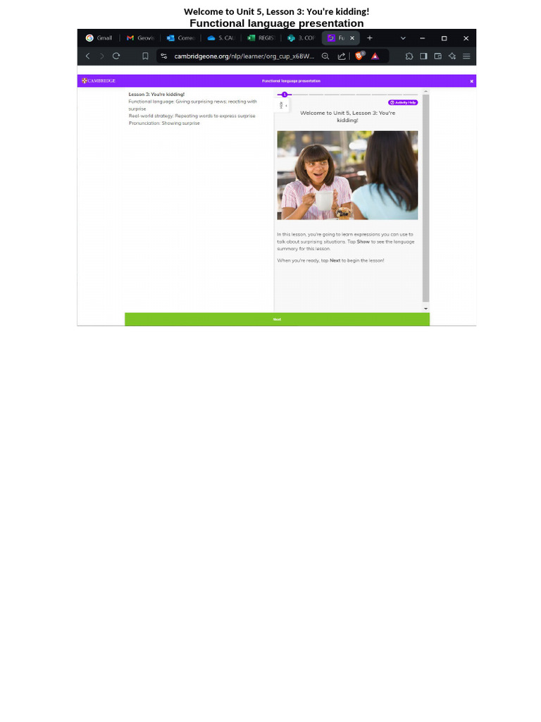 Welcome To Unit 5 Lesson 3 You're Kidding | PDF