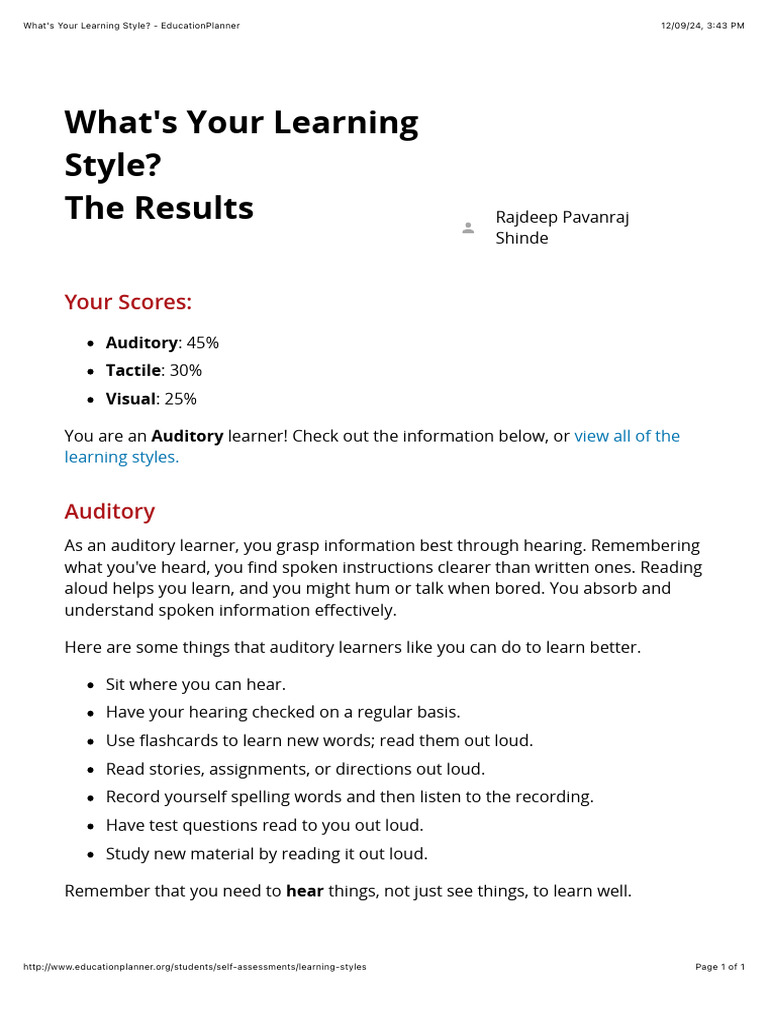 What S Your Learning Style Educationplanner Pdf