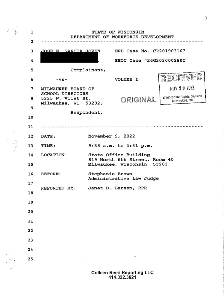 Jose Garcia Joven v. Milwaukee Public Schools Hearing Transcript 2022 | PDF