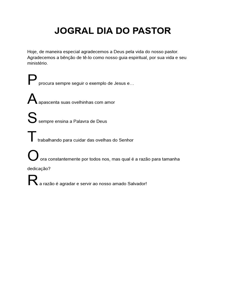 Jogral Dia Do Pastor | PDF