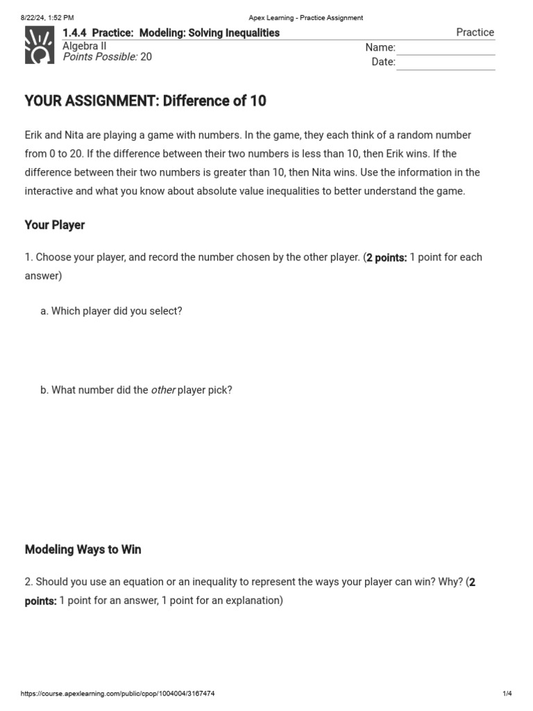 1 4 4 Practice Modeling Solving Inequalities Pdf
