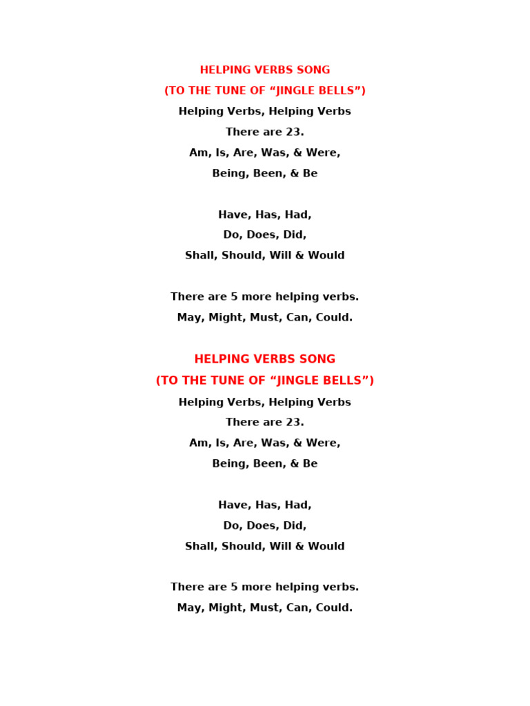 Helping Verbs Song | PDF