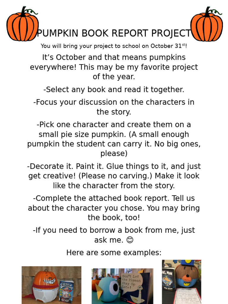 Pumpkin Book Report Project | PDF